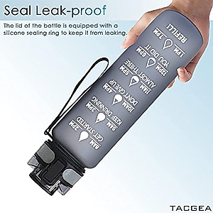 TACGEA Water Bottle 32oz, Motivational Sports Water Bottle with Time Marker to Drink, BPA Free and Leakproof, for Outdoor Fitness Sports and Office, Grey