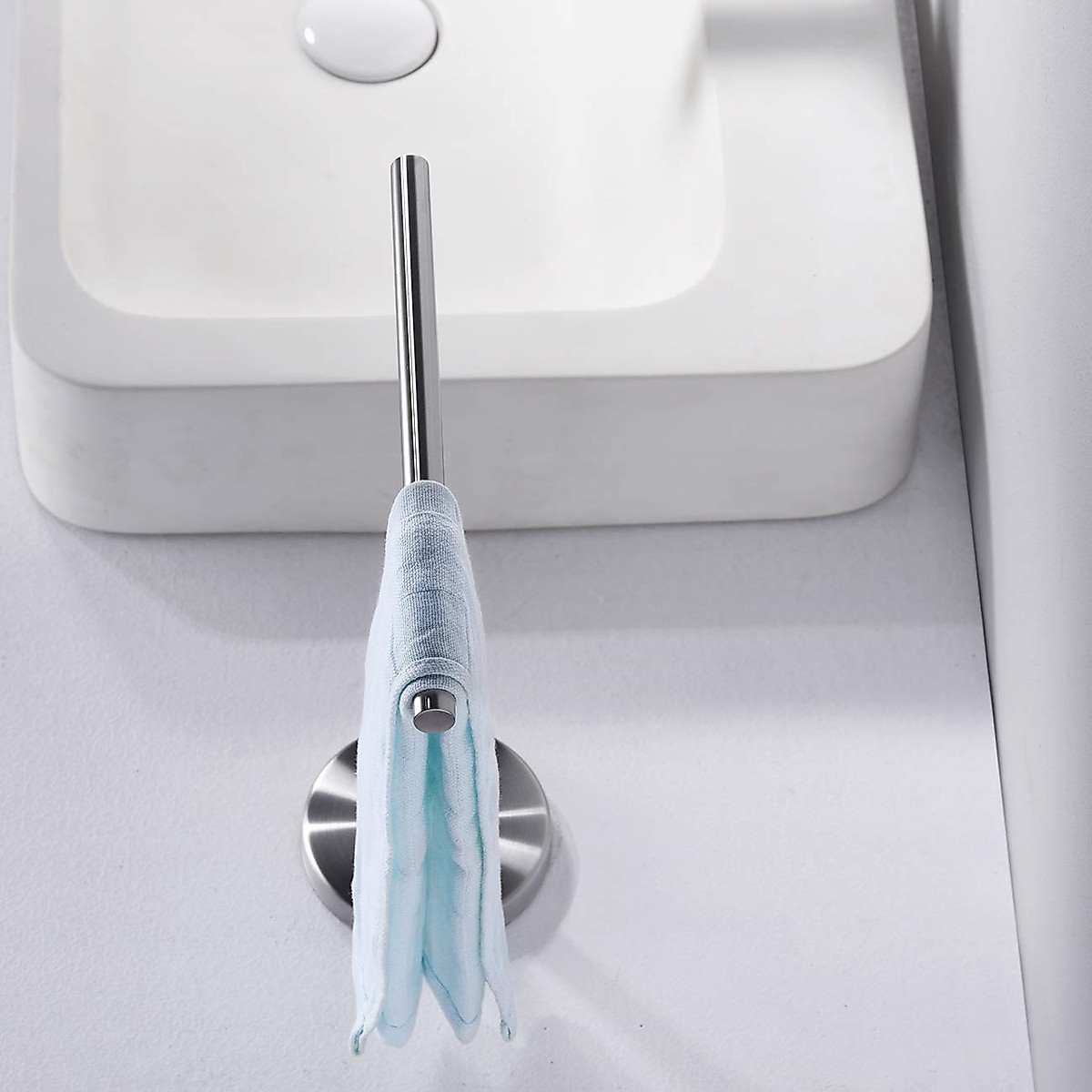 Miyili Freestanding Countertop Towel Holder for Bathroom Kitchen T-Shape Hand Towel Tree Rack, Brushed Stainless Steel Finish, E01N