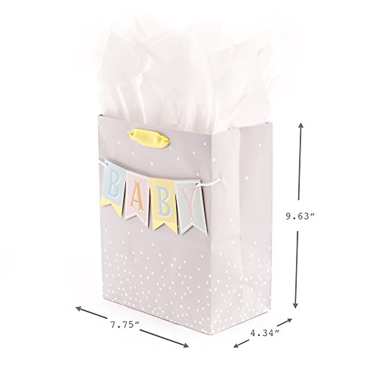 Hallmark 9" Medium Baby Gift Bag with Tissue Paper - Baby Banner in Grey, Pink and Blue for Baby Showers, New Parents, and More