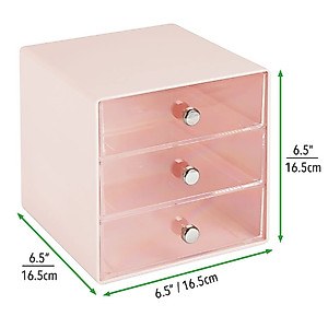 mDesign Plastic 3-Drawer Stackable Nursery Storage Organizer for Baby/Kids Bedroom, Changing Table, Playroom, Modern Organization for Diaper Creams and Small Toys, Lumiere Collection, Light Pink/Clear