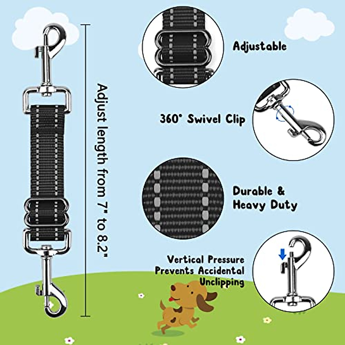 YUEPET Dog Safety Collar Clips 5 Pack Adjustable Prong Collar Backup Clips Reflective Double Ended Backup Clasp Leash Connector for Dog Harness to Collar Safety Clip