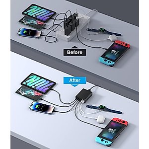 USB C Fast Charger 100W GaN Compact USB C Charging Station 6 Port USB Type C Charging Block Hub Power Strip, 4 PD USB C 2 QC USB A Wall Charger for iPad iPhone 15 14 13 12 11 Pro Max Pixel Note Galaxy