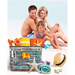Mesh Beach Tote Bag Western Texas Star 60L Oversize Beach Tote Berries Farmhouse Live Laugh Love Toy Tote Grocery Storage Net Swim Bag with Pockets Foldable Lightweight for Beach Pool 24"x18"x8"