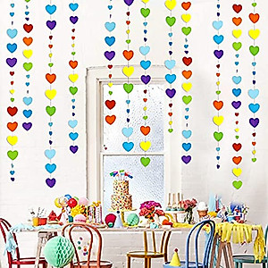 52 Ft Rainbow Love Heart Garland Colorful Hanging Paper Heart Streamer Multicolor Banner for Birthday Valentines Anniversary Bachelorette Engagement Wedding Baby Bridal Shower Fiesta Party Decorations