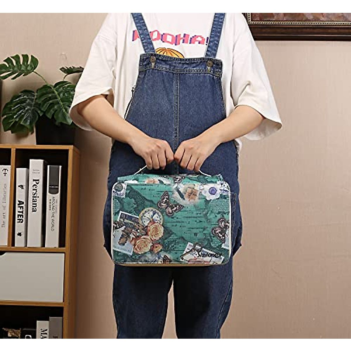 Shulaner 250 Slots Colored Pencil Case with Zipper Closure Large Capacity Retro Style Element Pattern Pencils Bag Waterproof 840D PVC Fabric Pen Organizer Storage Holder for Artist