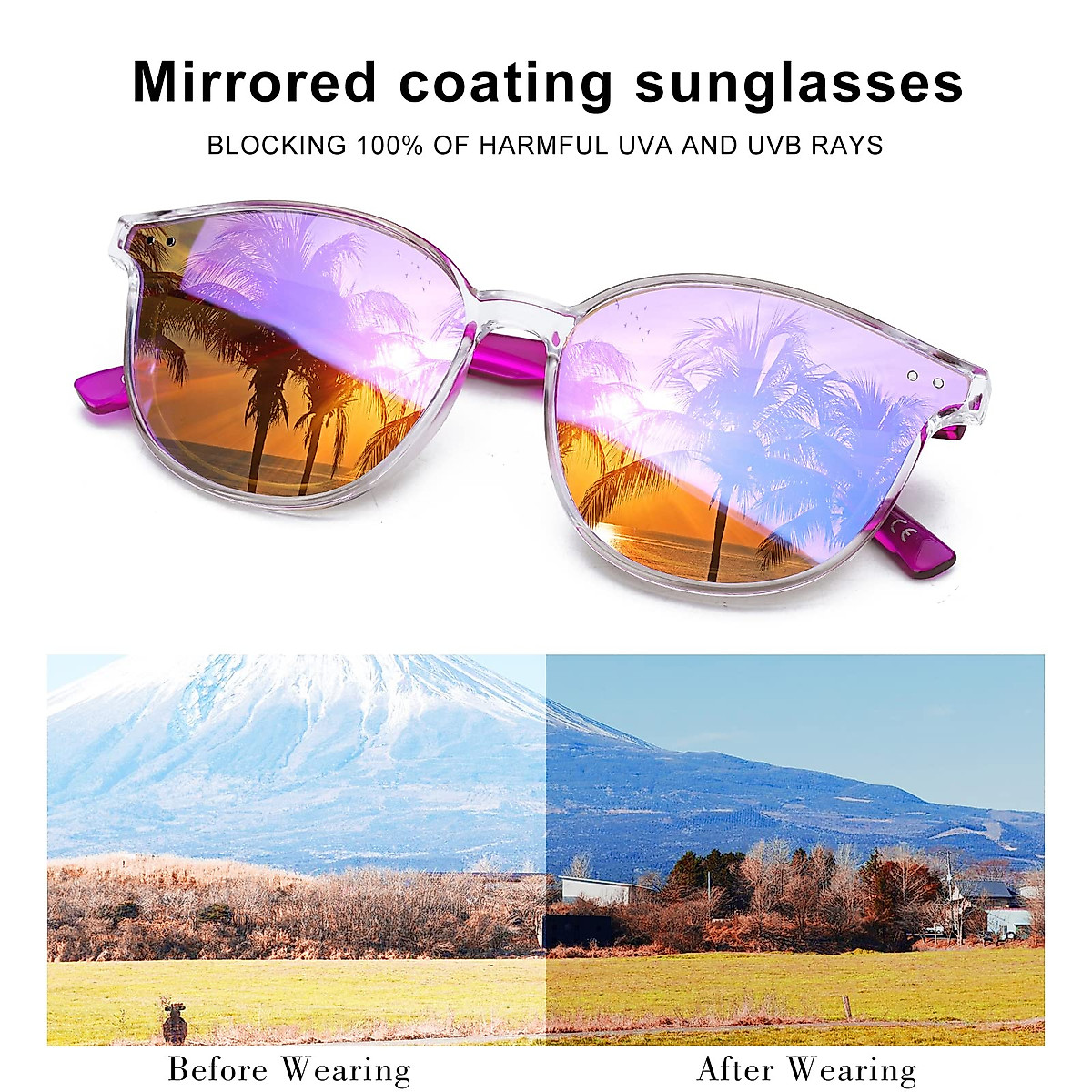 Sumato Sunglasses Womens, Cat Eye Purple Sunglasses for Women with Mirrored Trendy Lens UV400 Blocking…