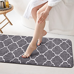 BAIRUI® 2 Piece Kitchen Rugs and Mats Non Skid Washable Kitchen Runner Carpet Set Moroccan Super Absorbent Soft Microfiber Kitchen Mat for Floor Bathroom Laundry Office (Gray, 48"X17"+24"X17")