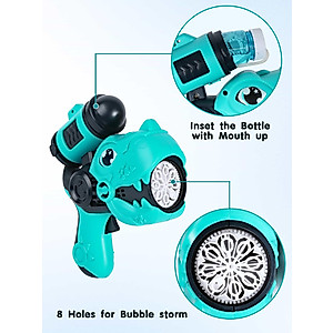 Dinosaur Bubble Gun Blaster for Kids, Bubble Machine Blower Maker with Lights & Sounds,Bubble Guns for Toddlers 1-3,Outdoor Summer Toys Gifts for Boys Girls