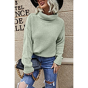 Lynwitkui Women Turtleneck Sweaters Batwing Sleeve Casual Loose Chunky Pullover Sweater Knit Tops Light Green