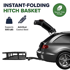 ARKSEN Heavy Duty Angled Cargo Carrier Tow Hitch with Waterproof Bag, Folding Luggage Storage Basket for Camping or Traveling, SUV, Pickup Truck or Car, 500 lbs Capacity, 60 x 24 x 6 Inch