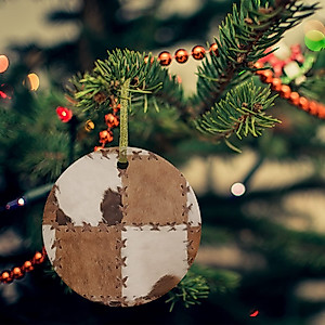 Vintage Leather Ornament Thanksgiving Christmas Ornaments,Personalized Pendant for Halloween Xmas Thanks Day Indoor Outdoor Home Decor,Women/Men Gifts Decoration,Farmhouse Brown West Cowboy Plaid