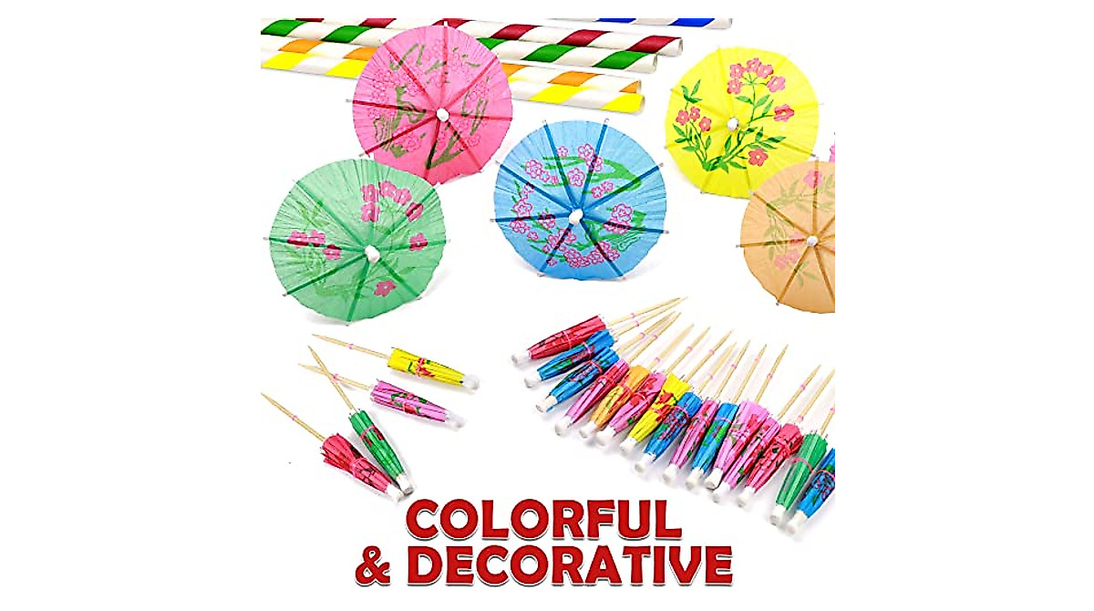Demigo 300pc Cocktail Accessories: Party Umbrellas, Picks & Straws