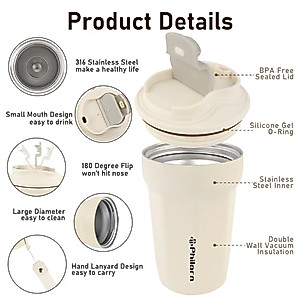 PHILORN Insulated Coffee Mug with Lid, 14 oz Travel Coffee Tumbler Leak Proof Thermal Cup, Stainless Steel Coffee Mug with Double Wall, Reusable Coffee Cup for Hot and Cold Drinks