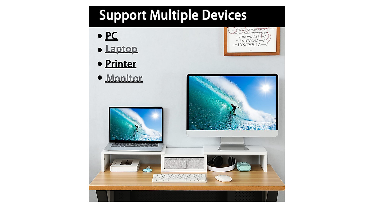 TEAMIX Adjustable Dual Monitor Stand with Drawer