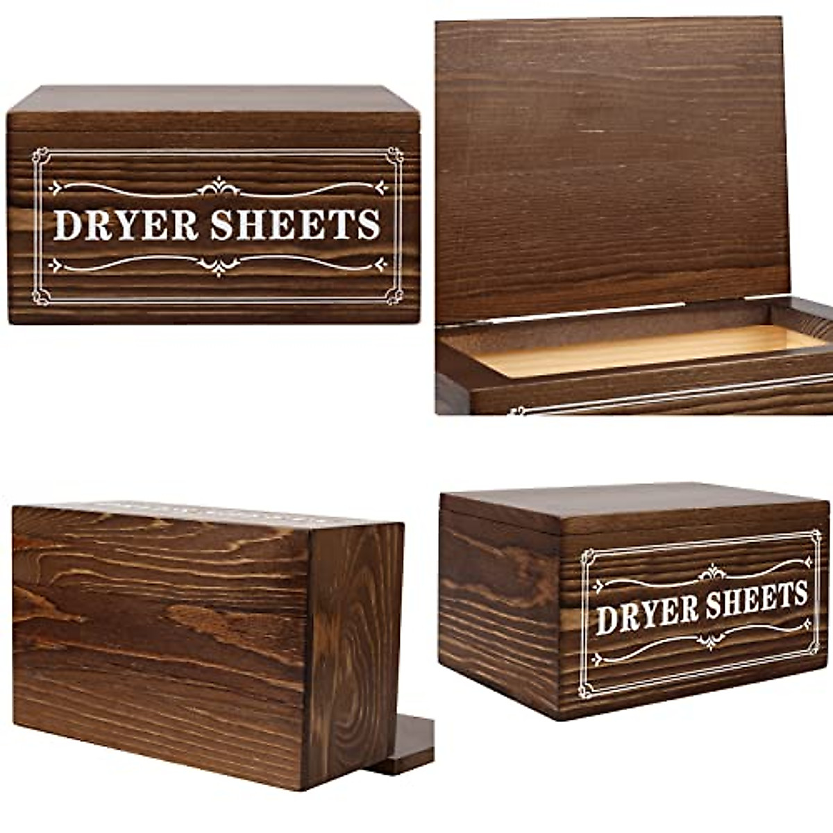 Minelife Dryer Sheet Holder with Lid Wood Dryer Sheet Holder Farmhouse Rustic Dryer Sheet Dispenser, Farmhouse Laundry Room Decor Dryer Sheet Container Storage Box for Laundry Room