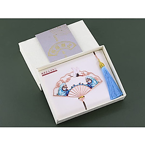 Bookmark Retro Folding Fan Bookmarks Metal White Crane Flying Over The Waves Tassel Bookmark Stationery Book Clip Book Marks Accessories