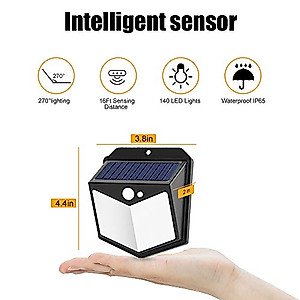 Solar Wall Lights Outdoor, 140 LED Motion Sensor Backyard Light, Frosting Lightshade Flood Light, Waterproof Garden Security Light for Driveway Porch Walkway Pool Patio Deck (No Glare, 4 Pack)