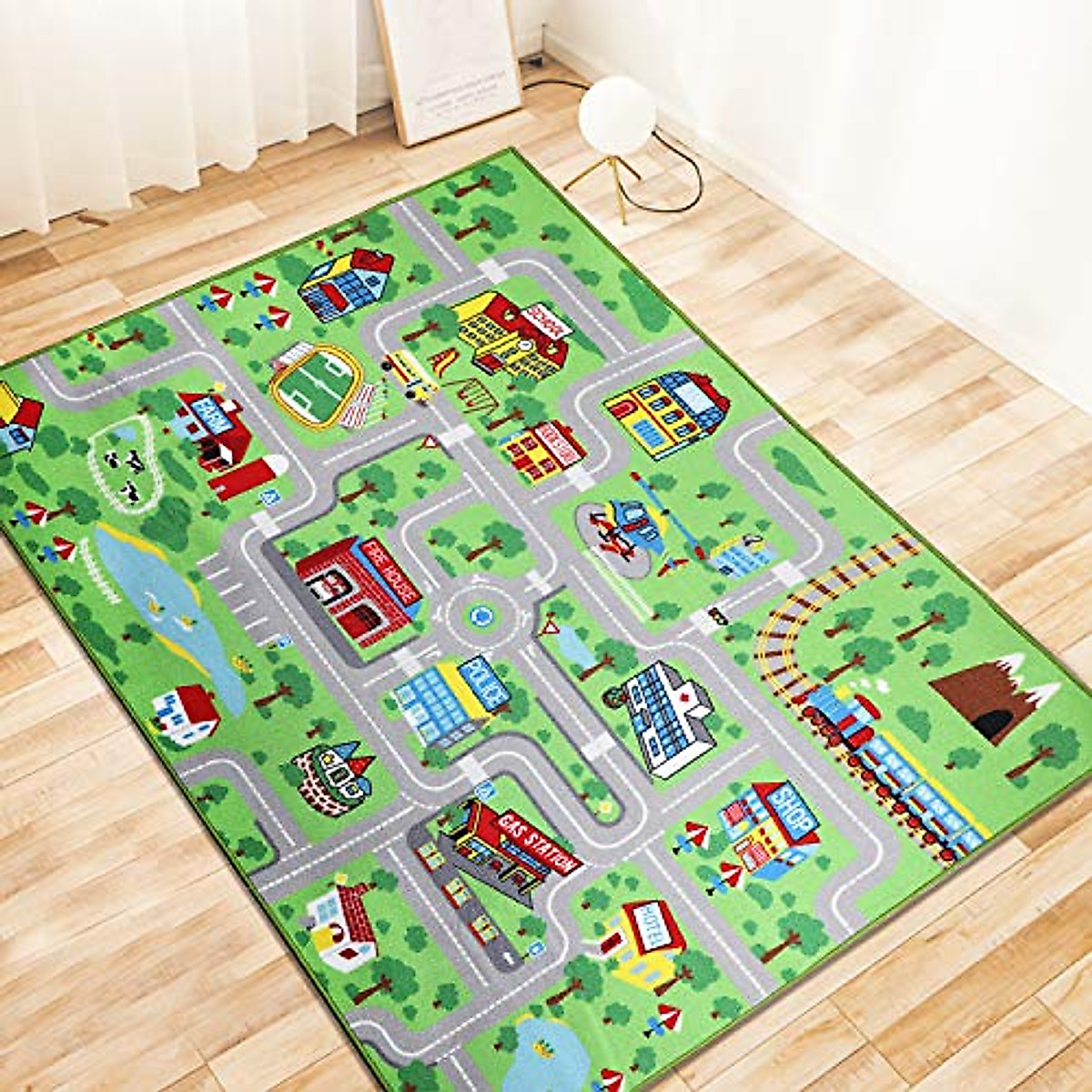 Capslpad Kids Rug Educational Play Rug 6.6' x 5' Traffic Road Kids Play Car Mat Large Learning Play Game Area Rug Kids Carpet for Playroom Living Room Nursery Room Decor