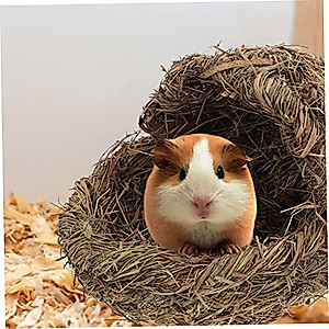 balacoo 1set Rabbit Bed Hut Bunny Mat House Sleeping Pet Hamsters Woven Hideaway for Grass Chew Natural Toys Pigs Bedding Small Chinchilla Ball Straw Playhouse Hand-Woven with Nest Guinea