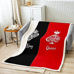Couple Wedding Throw Blanket Best Gifts from Husband for Anniversary,King and Queen Crown Blanket,Red and Black Fleece Blanket Gifts for Couple,I Love You Gift for Her Romantic Valentine's Day 40"x50"