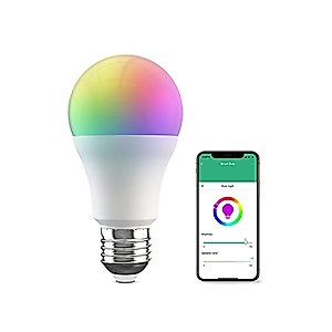 Broadlink Smart Bulb, 10W RGB Dimmable Wi-Fi LED Smart Light Bulbs Color Changing A19 800lm, Works with Alexa, Google Home, Siri and IFTTT, No Hub Required (1-Pack)