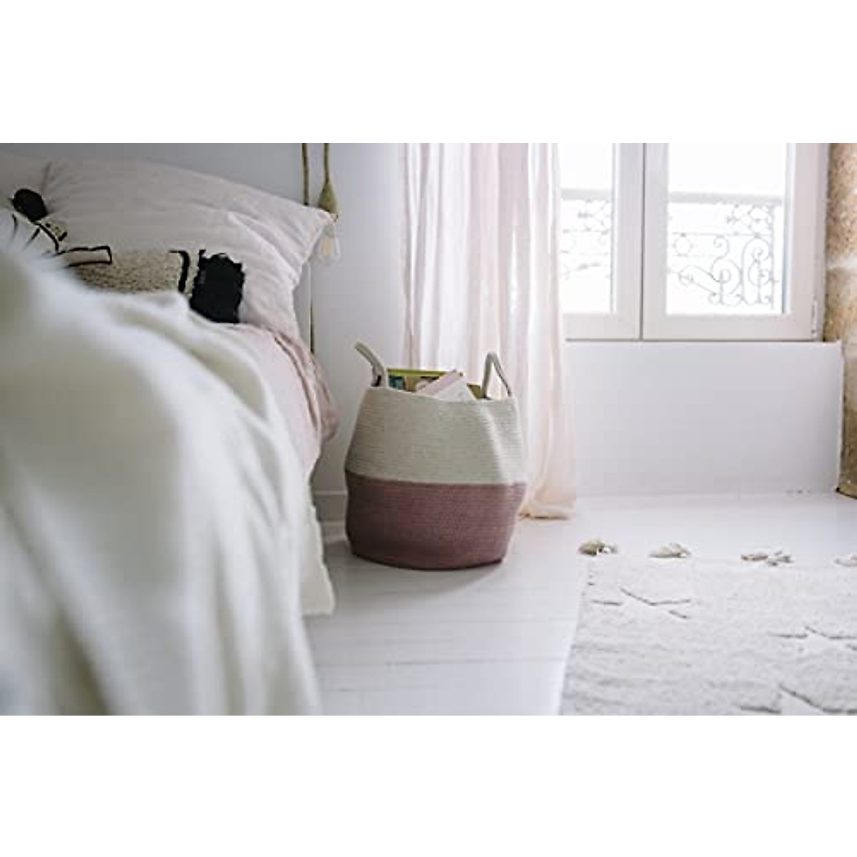 Lorena Canals Basket Zoco Ash Rose-Natural - 97% Cotton, 3% Other Fibres - 1' 2" x Ø 1'