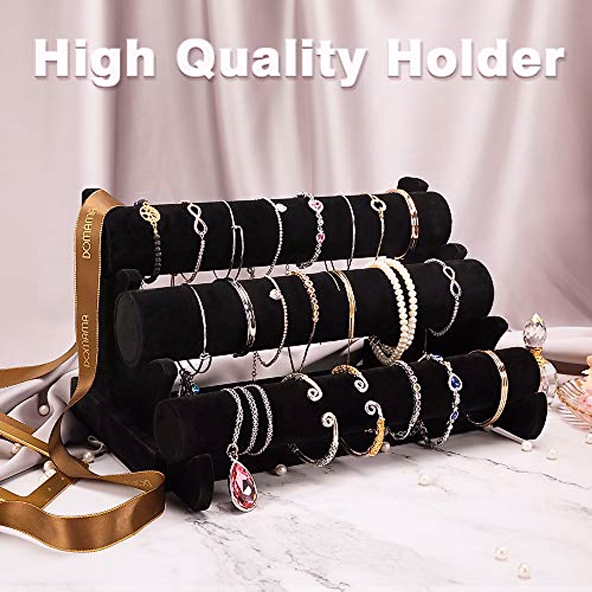 Black Velvet Bracelet & Necklace T-Bar 3 Tier Jewelry Display