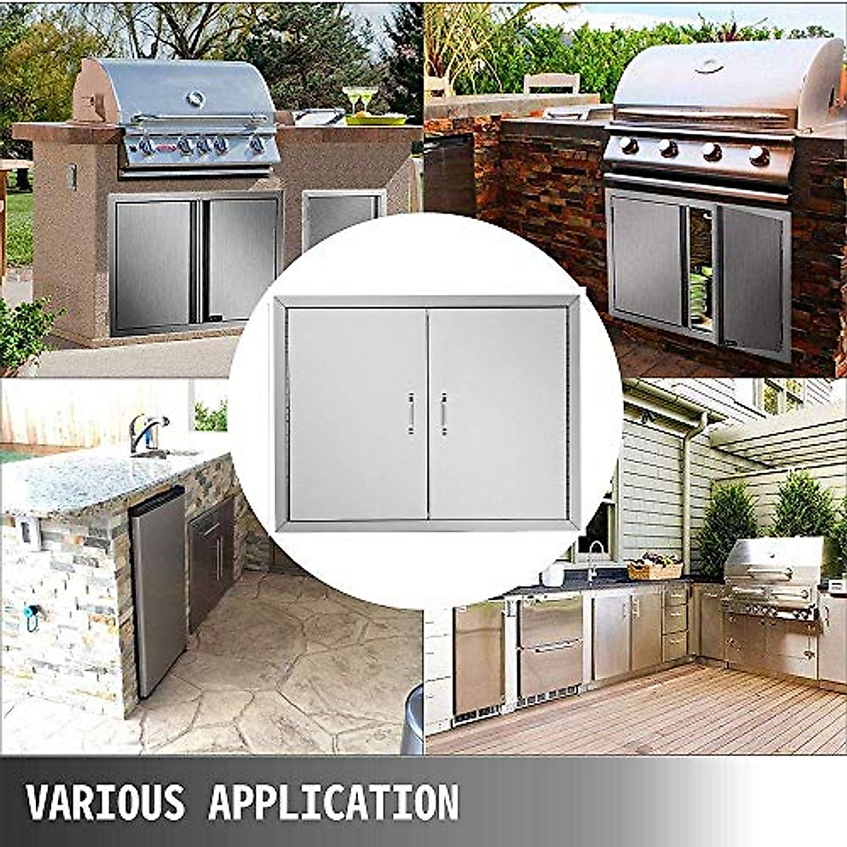 ROVSUN 31''W x 24''H Outdoor Kitchen Door, Heavy Duty 304 Grade Stainless Steel BBQ Access Door, Double BBQ Island Door, Perfect for Outdoor Kitchen, BBQ Island & Grilling Station
