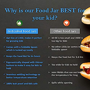 Thermos food jar - Food thermos for hot food - Leakproof vacuum insulated hot food jar for kids and adults with spoon - Soup Thermos - 13.5 Oz 400ml (Blue)