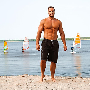 NORTY Men's Swimsuit Trunks - Swim Shorts for Beach, Boat, and Watersports - Drawstring Waist and Cargo Pockets - Navy, Large