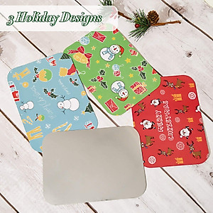 Rocinha 36 PCS Christmas Aluminum Foil Pans with Lids-3 Holiday Print Designs, Aluminum Food Containers Disposable, Christmas Tins for Food, Candy, Cookie Exchange & Party Leftovers, 7.3"x 5.2" x 2"