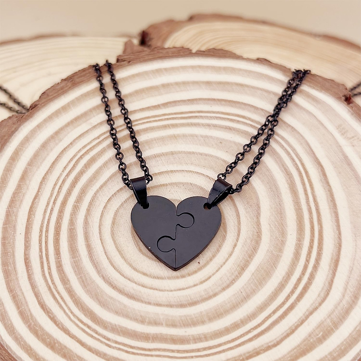 JOYA GIFT 2 Pieces Gold Stainless Steel Heart-shaped Necklace Puzzle set Black Couple Necklace His and Her Pendant Necklaces Matching for Boyfriend Girlfriend Best Friends Jewelry Gift