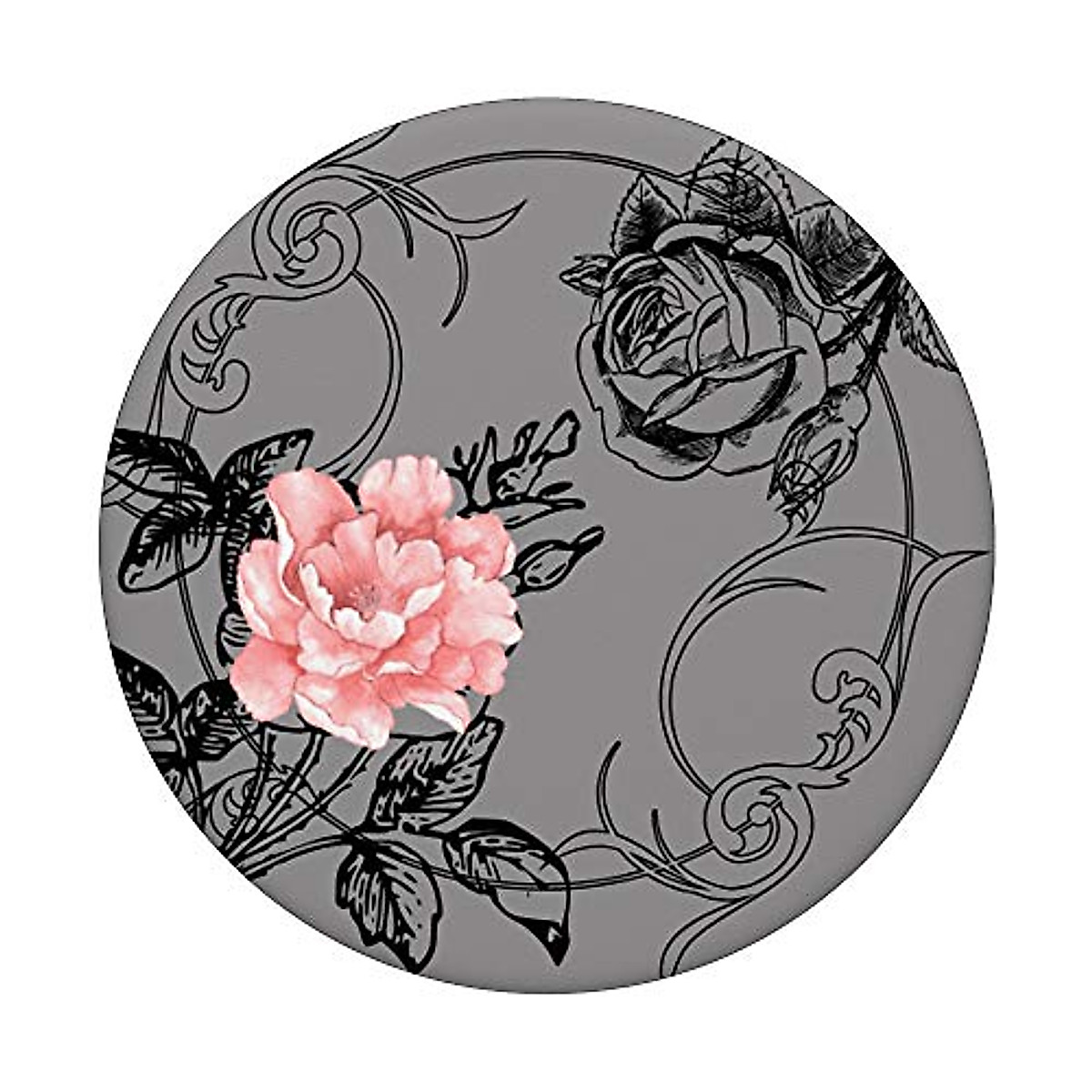 Pink Black Rose Flowers on Gray - Floral Pattern Gothic Gift PopSockets PopGrip: Swappable Grip for Phones & Tablets