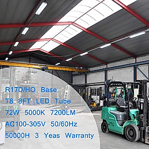 JESLED R17D/HO 8FT LED Bulbs - (12 Pack) Rotate V Shape, 5000K Daylight 72W, 7200LM, 110W Equivalent F96T12/DW/HO, Clear Cover, T8/T10/T12 Replacement, Dual-End Powered, Ballast Bypass