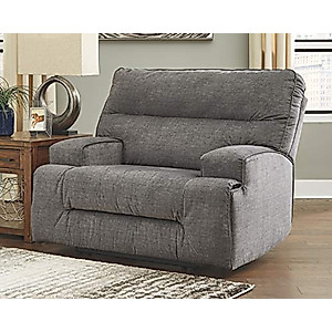 Signature Design by Ashley Coombs Contemporary Wide Seat Manual Pull Tab Recliner, Gray