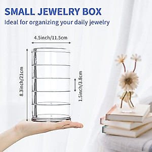 Clear Plastic Small Jewelry Organizer, 5-Layers Rotatable Jewelry Storage Box with Lid for Hair Accessories & Beauty Supplies Earrings Necklaces Bracelets (Clear-5-Layers)