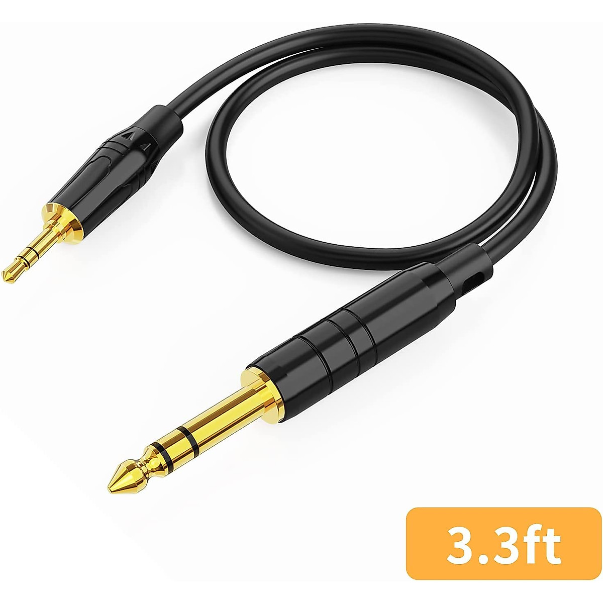 CableCreation 3ft 3.5mm 1/8" Male Stereo to 6.35mm 1/4" Male TRS Stereo Audio Cable Gold Plated Compatible with iPod, iPhone, Laptop, Home Theater, Amplifiers, Guitar and More,1 Meter/Black