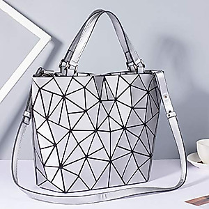 Geometric Luminous Purses and Handbags Holographic Reflective Crossbody Bag Wallet Flash Rainbow Tote Silver