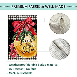 Baccessor Christmas Jesus is the Reason for the Season Garden Flag Burlap Double Sided, Nativity Religion Jingling Bell Red Bow-knot Flag Winter Holiday Xmas Yard Outdoor Decoration 12.5x18 Inch