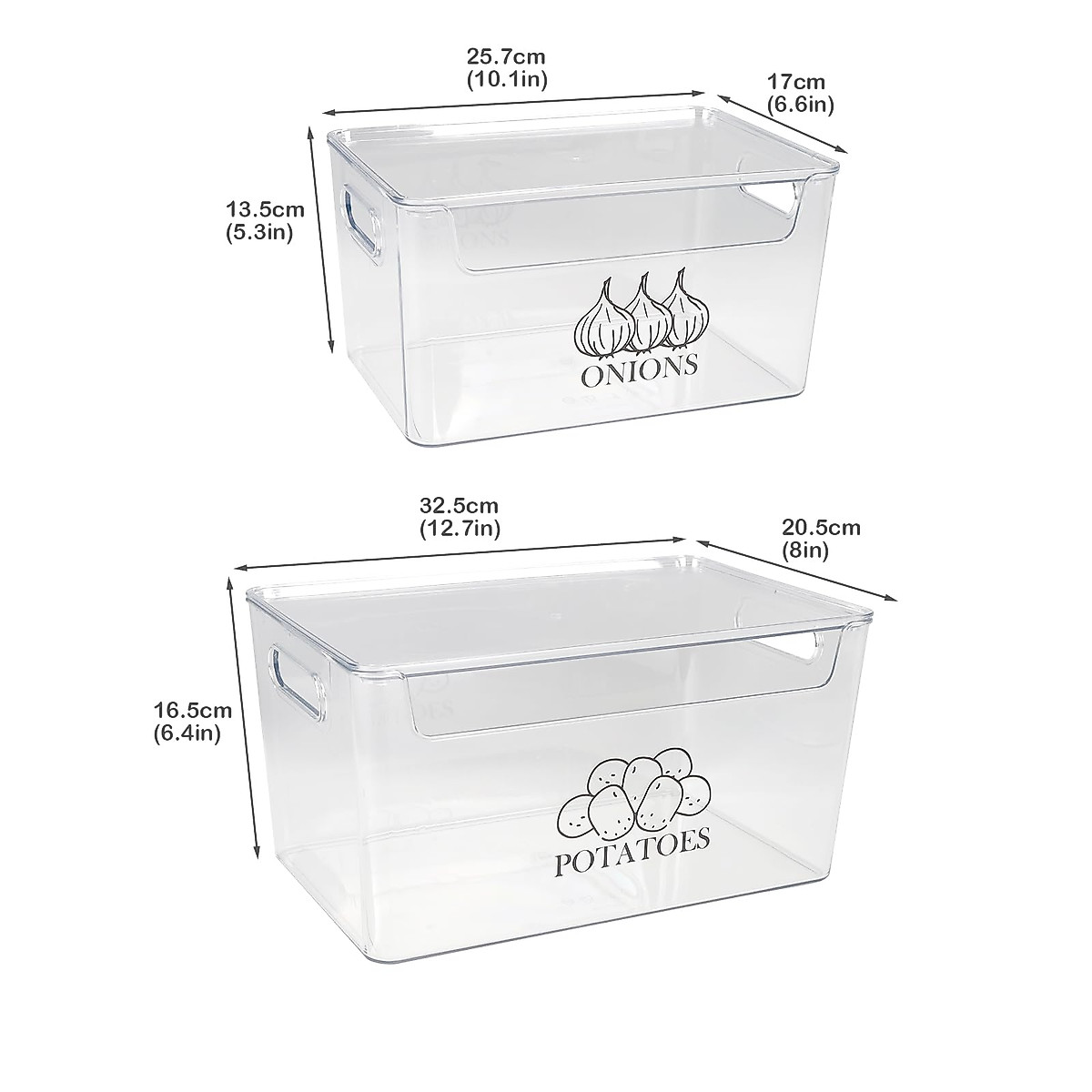 2 Pack Potato and Onion Storage Bins with Lid, Dustproof and Stackable Organizer for Kitchen, Transparent Vegetable Containers, Multi-Functional Pantry and Fridge Baskets,Food Storage Potato Box Clear