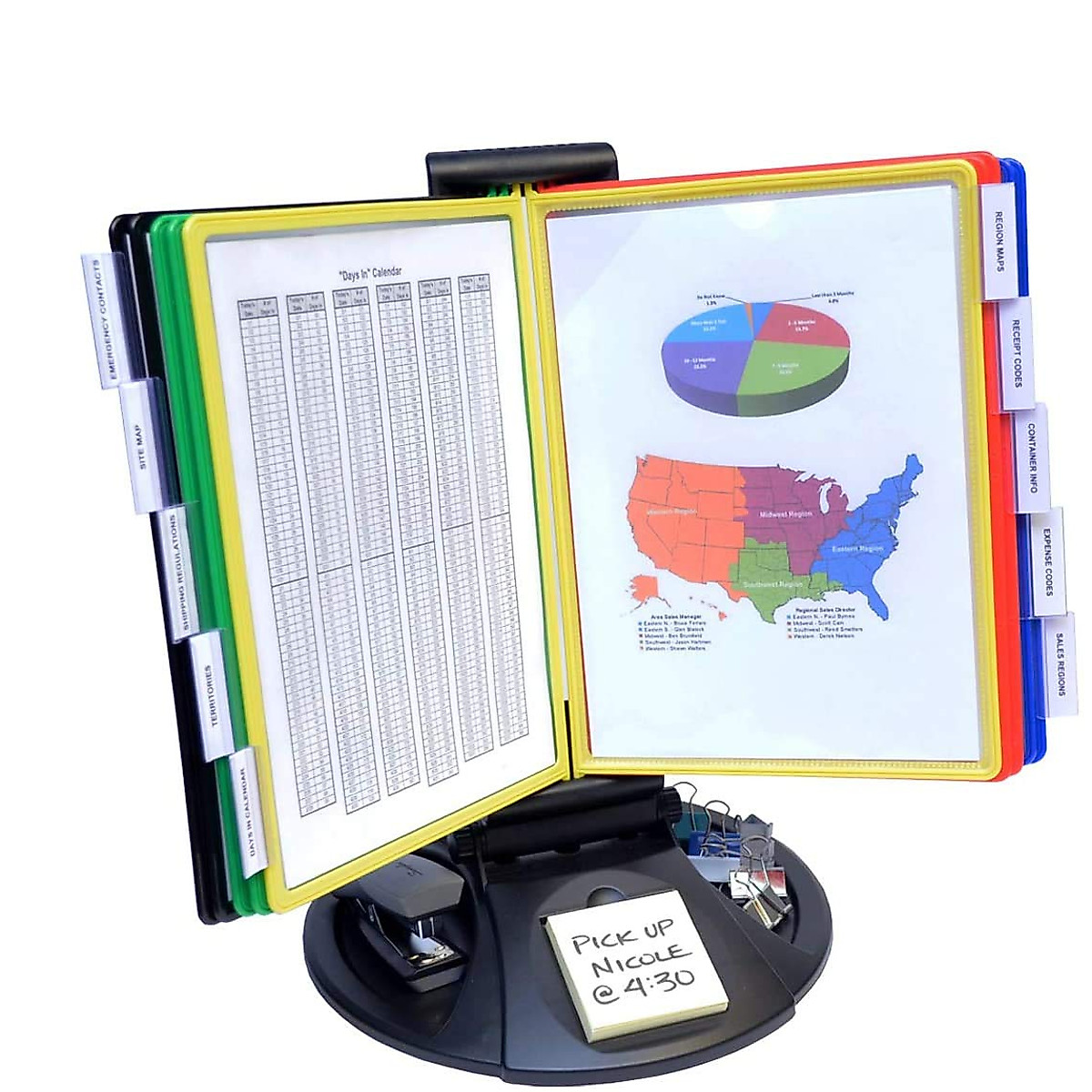 Ultimate Office AdjustaView 10-Pocket Desk Reference Organizer with Supplies Storage Base and EZ-Load Pockets to Hold 20 Sheets of Paper, Includes Fast Find Indexing Tabs (Colored Pockets)