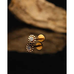 Jewseen 14K Gold Flat Back Earrings Sunflower Top Push in Threadless Cartilage Piercing Jewelry Stud Earrings Helix Piercing Jewelry Tragus Earring Titanium Conch Piercing Jewelry for Women