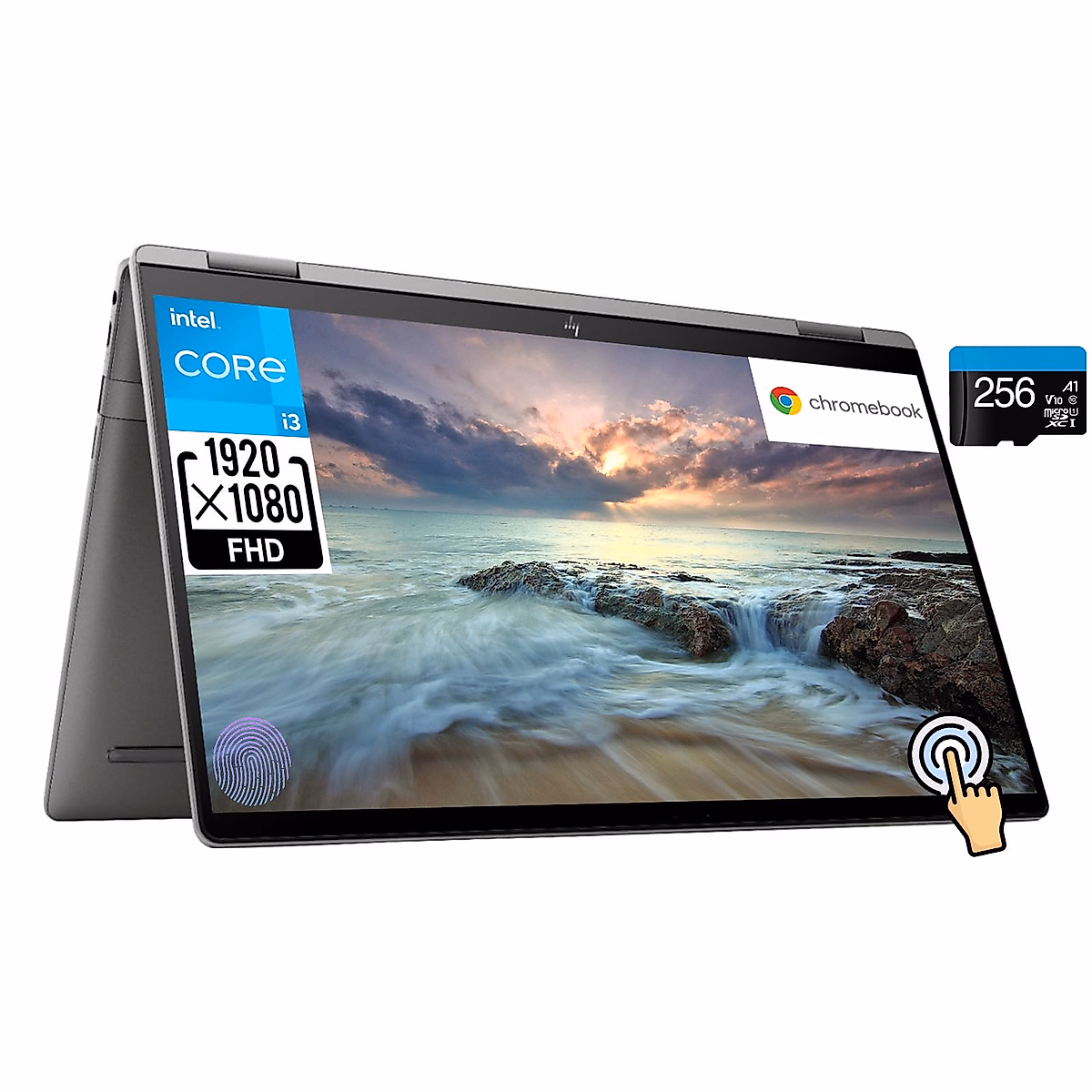 HP X360 14" FHD 2-in-1 Convertible Touchscreen Chromebook for Home, Intel Core i3-1115G4, 8GB RAM, 128GB PCIe SSD+256GB SD Card, Backlit KB, Fingerprint, Wi-Fi, Long Battery Life, Chrome OS
