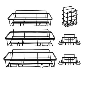 Infinite Shower Caddy, Bathroom Organizers and storage, Black Shower Shelves for bathroom accessories Shower organizer bathroom shelves Stainless Steel Wall Rack Baskets Adhesives Mounted(5 PCS)