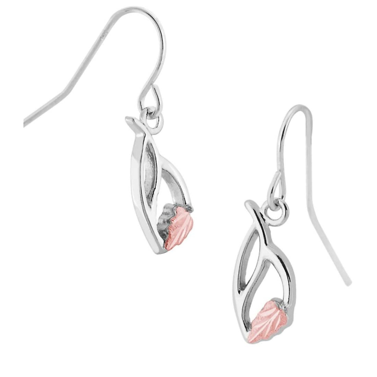Leaf Dangle Earrings, Sterling Silver, 12k Rose Black Hills Gold