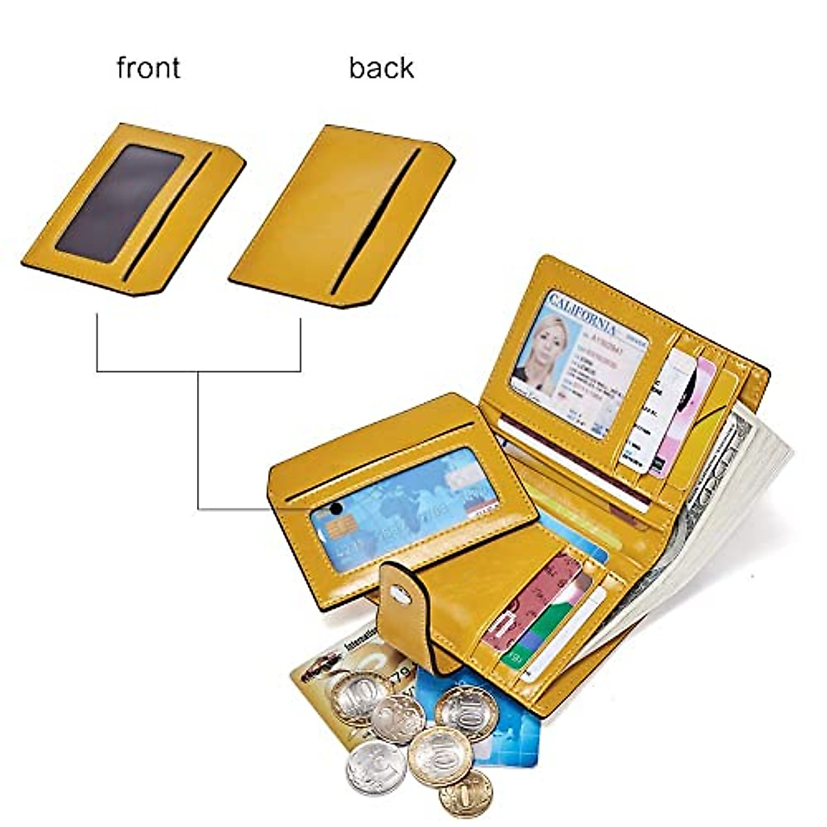 BOSTANTEN Women Leather Handbag Designer Top Handle Satchel Shoulder Bag Crossbody Purse Yellow and Women Leather Wallet RFID Blocking Small Bifold Zipper Pocket Wallet Card Case Purse with ID Window