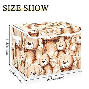 DOMIKING Lovely Teddy Bear Large Storage Bin with Lid Collapsible Shelf Baskets Box with Handles Closet Organizer for Clothes Toy Gift Storage