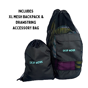 Skip Work Extra Large Mesh Beach Bag with Drawstring Accessory Bag – Multipurpose Beach Tote Bag with Zipper and Pockets for Keeping All Essentials Handy – Black