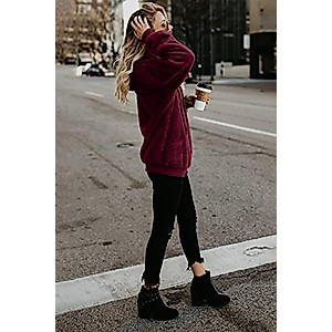 ReachMe Womens Oversized Sherpa Pullover Hoodie with Pockets Fuzzy Fleece Sweatshirt Tie Dye Fluffy Coat(A Burgundy,M)