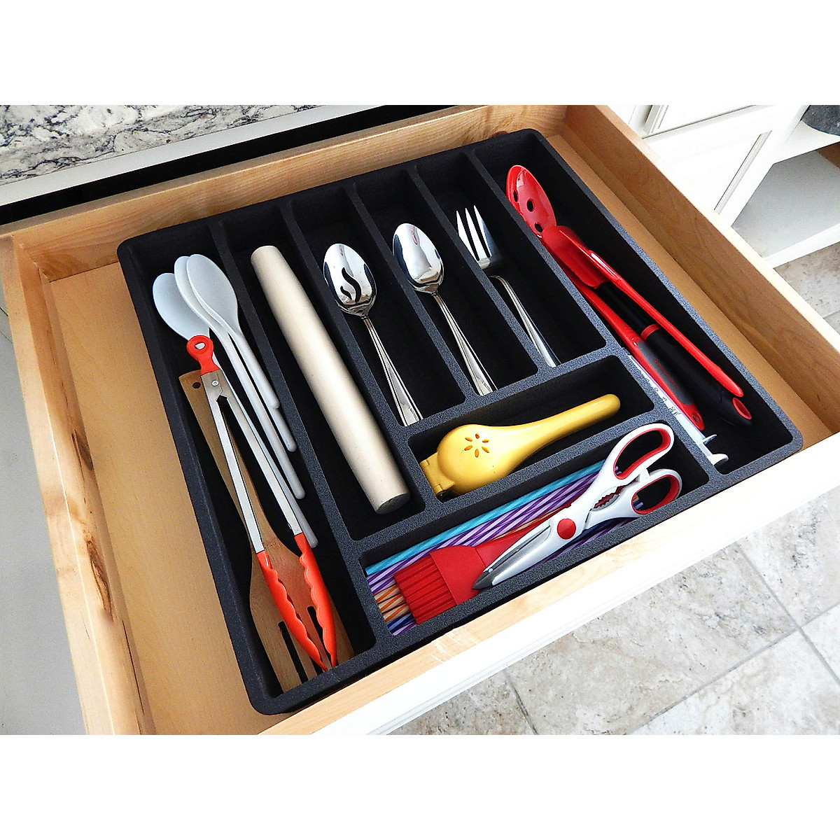 Polar Whale 2 Large Flatware Silverware Drawer Organizers for Cutlery Forks Knives Spoons Serving Utensils Non-Slip Premium Waterproof Tray Insert 19 x 18 Inches 8 Slot Extra Deep Pair Set